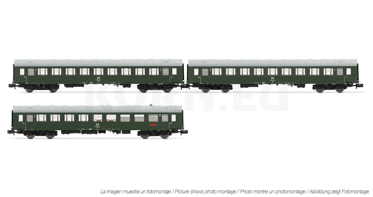 Arnold HN4205 3-tlg. Set Mod-Wagen der DR, grün-grau