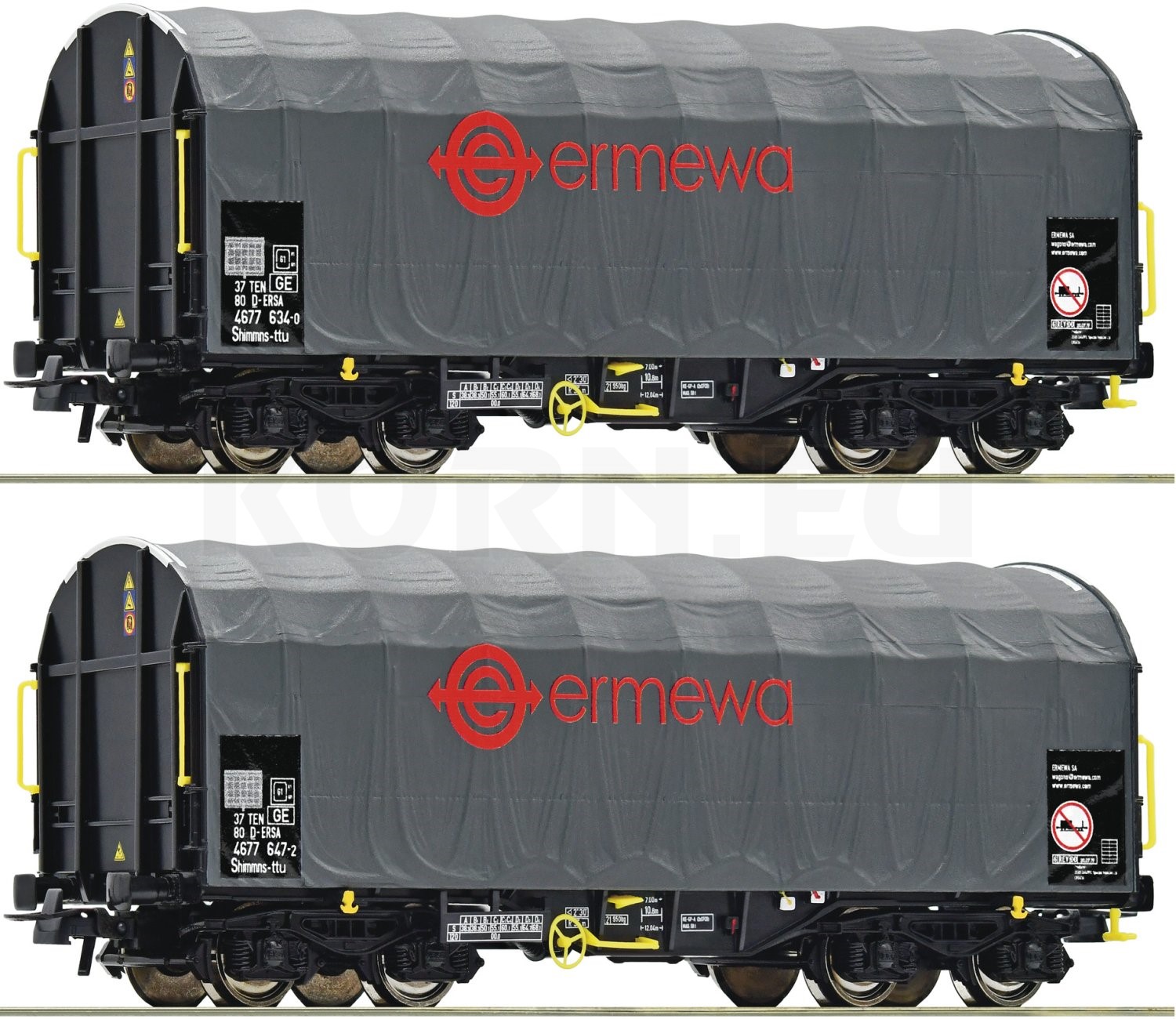 Roco 76039 2-tlg. Set: Schiebeplanenwagen, Ermewa,...