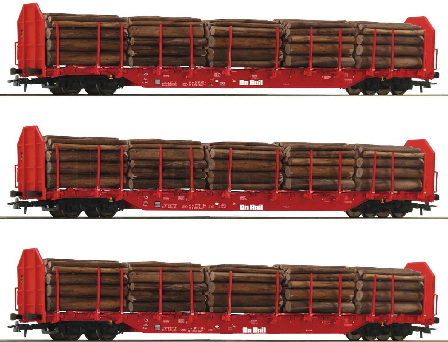 Roco 6600318 H0 3er Set Rungenwagen Rnoos, OnRail,...