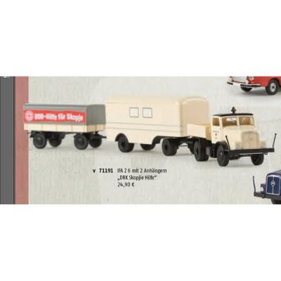 Brekina 71191 IFA Z 6 mit 2 Anhängern DRK Skopjie Hilfe - Modellbahnshop